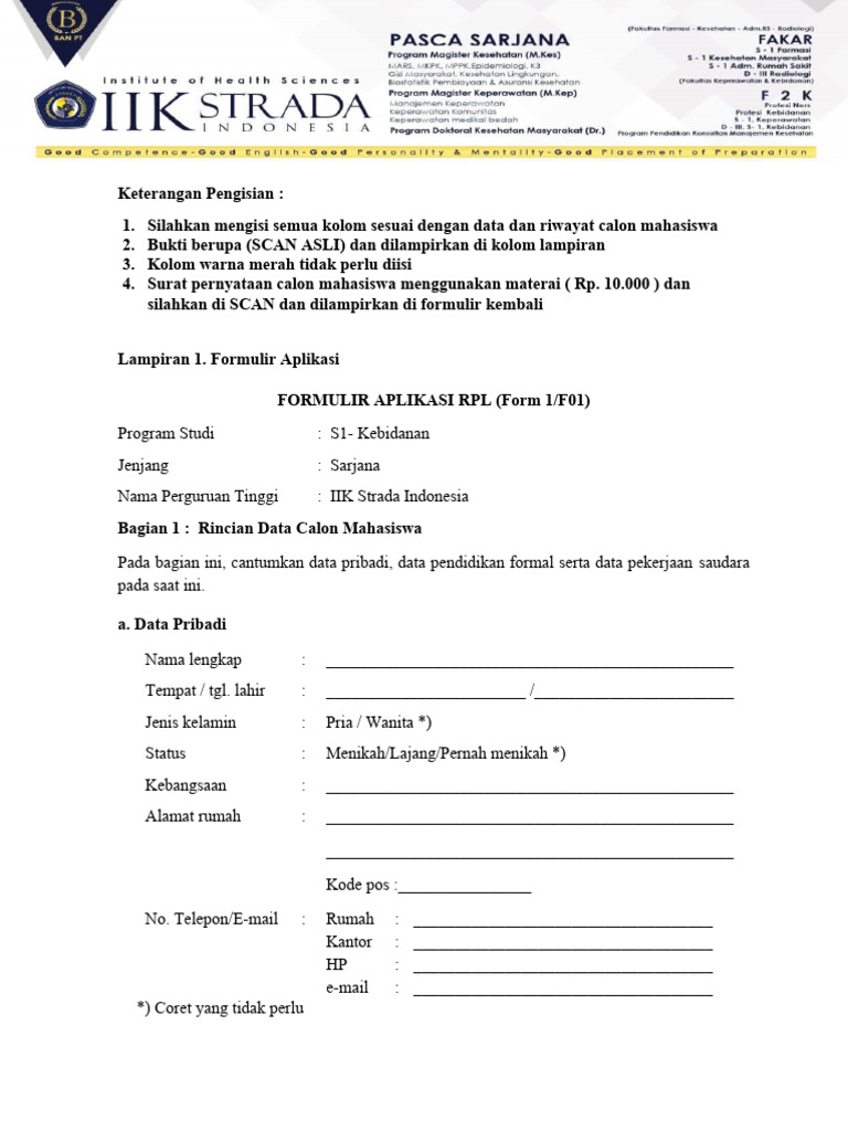 Formulir RPL s1 Kebidanan | PDF