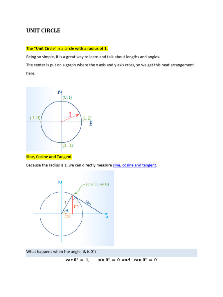 Trig Basics with Unit Circle | PDF | Trigonometric Functions | Circle