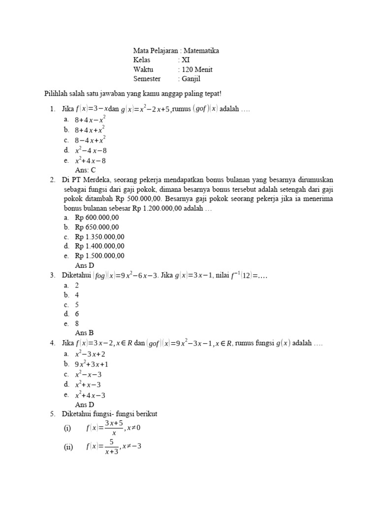 Soal Matematika Ganjil 2023 Kelas XI | PDF