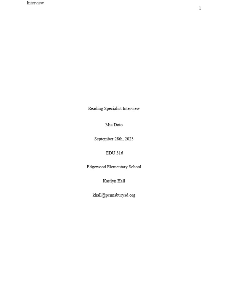 Insights From A Reading Specialist Interview Pdf Reading