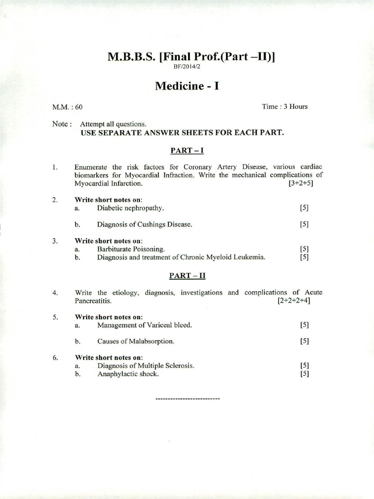 MBBS Final Prof Part-Ii May-June 2014 | PDF