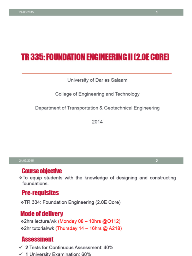 TR335 Lecture 1 | PDF | Foundation (Engineering) | Deep Foundation