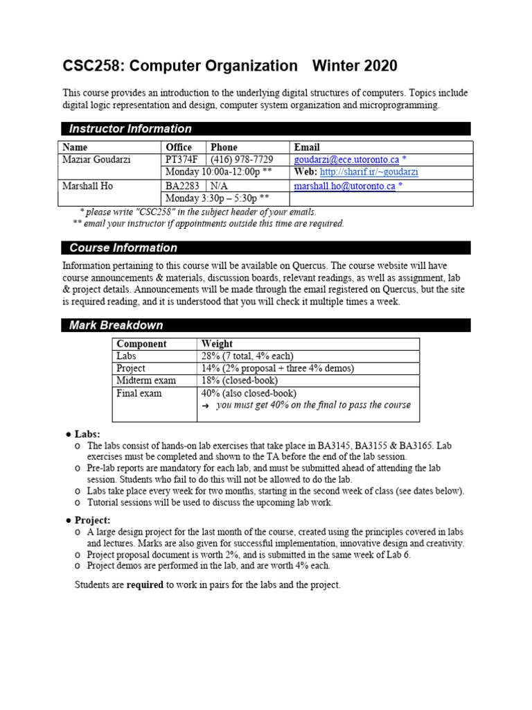 Infosheet2020w CSC258 v003 | PDF | Computer Engineering | Digital Electronics