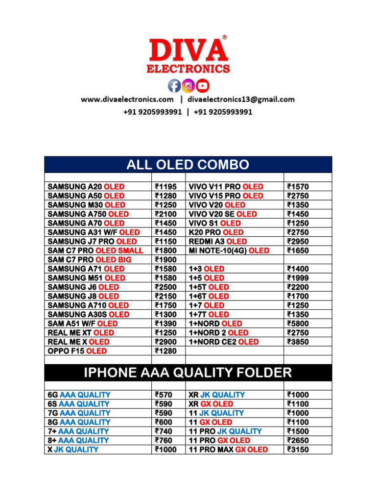 OLED & TFT Screen Price List | PDF | Mac Os | Mobile Phones
