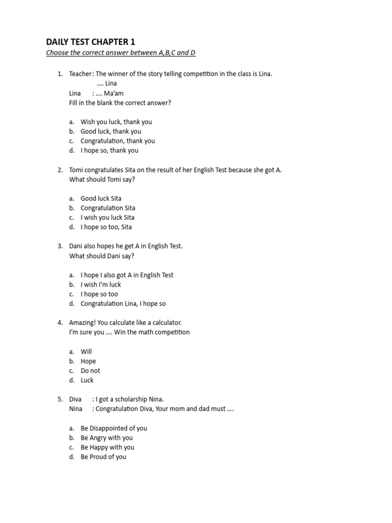Daily Test Chapter 1 Kelas 9 | PDF