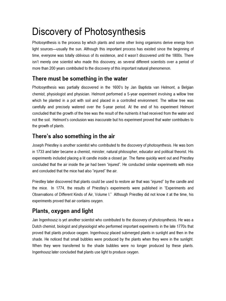 Discovery of Photosynthesis | PDF | Photosynthesis | Chemistry