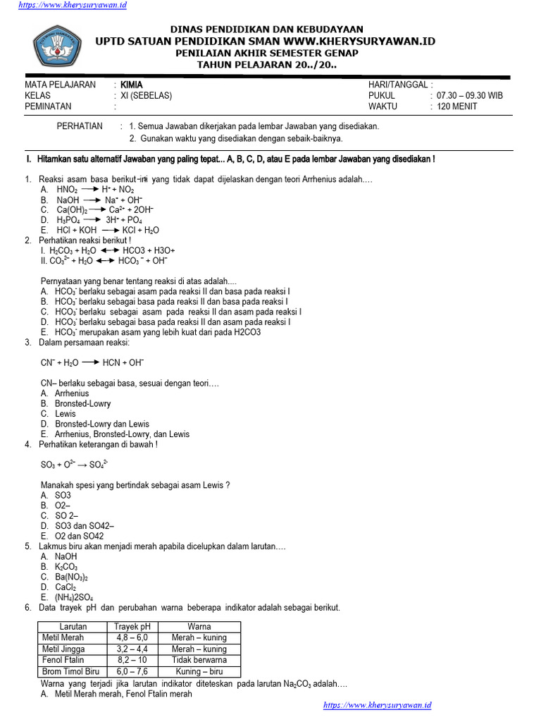Soal PAT Kimia Kelas XI V2 - WWW - Kherysuryawan.id | PDF