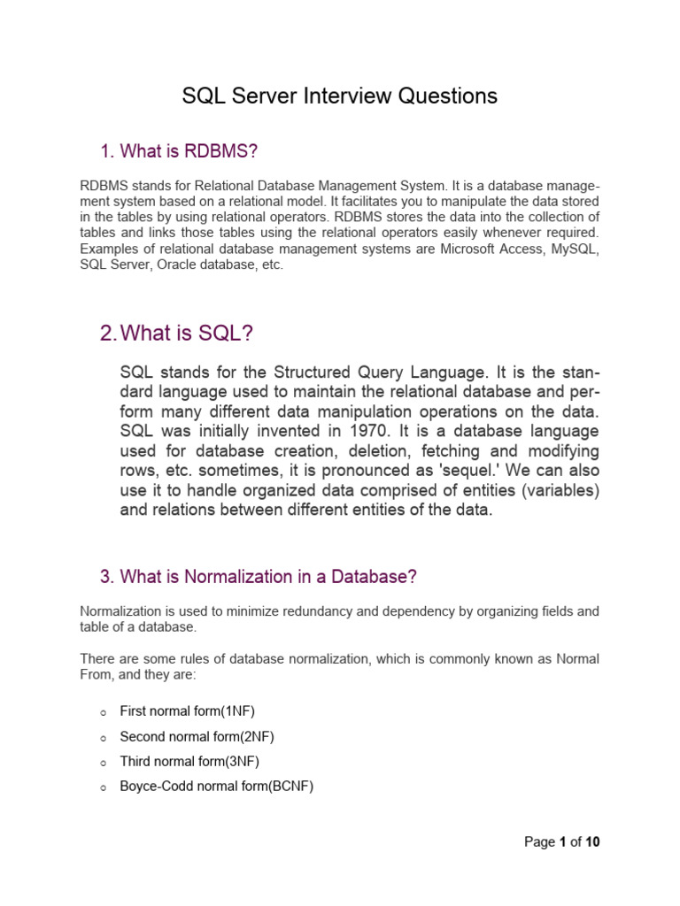 SQL Server Interview Questions | PDF | Relational Database | Database Transaction