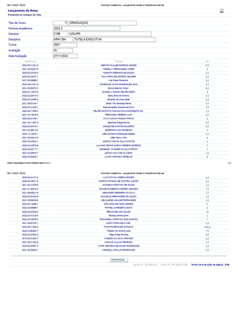 Lançamento de Notas Acadêmicas | PDF