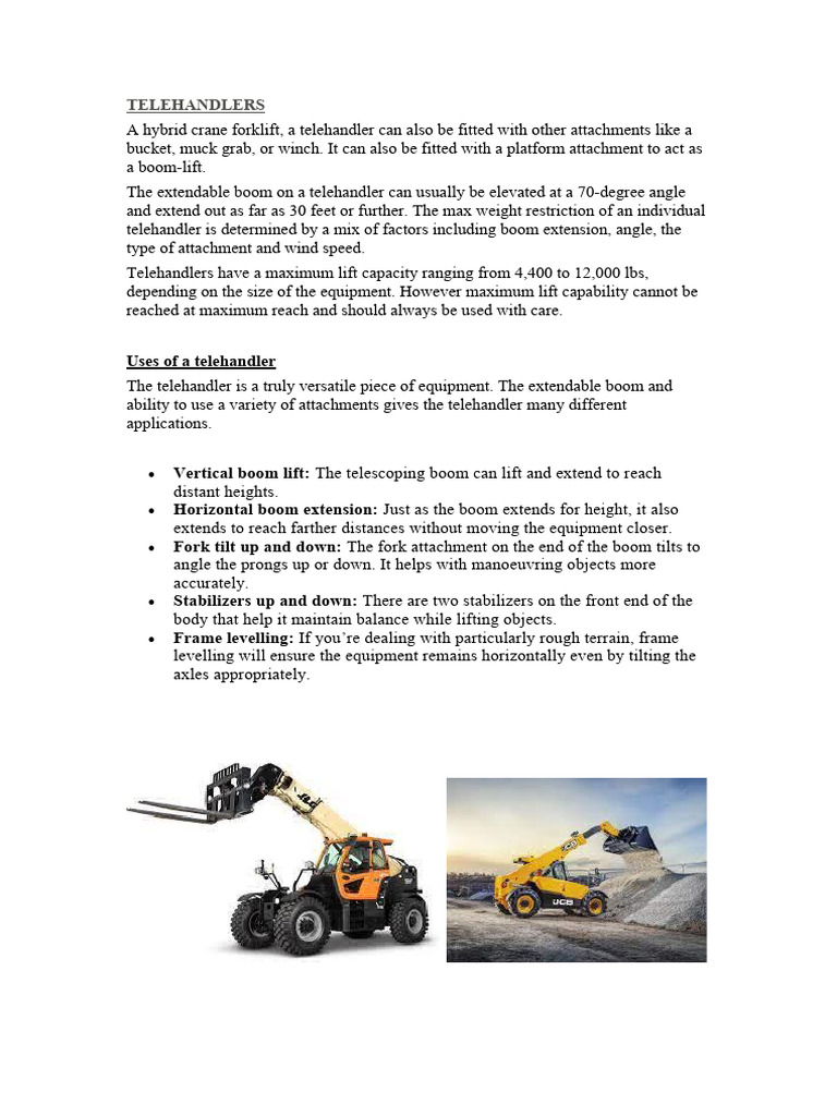 TELEHANDLERS | PDF | Crane (Machine) | Loader (Equipment)