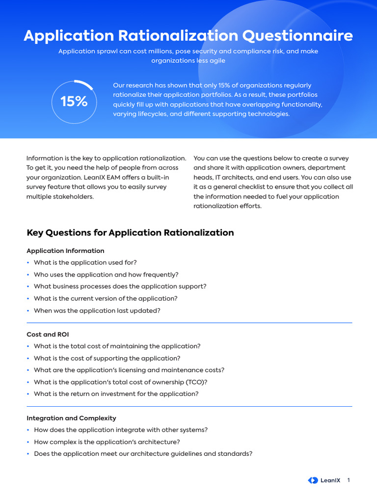 LeanIX Download Questionnaire Application Rationalization Questionnaire ...