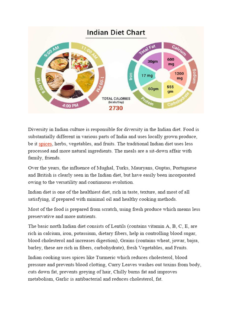 Indian Diet Chart | PDF | Indian Cuisine | Fat