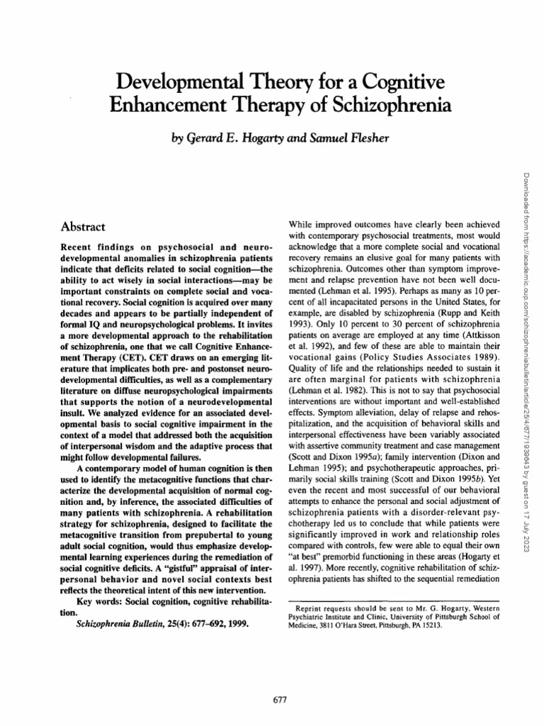Developmental Theory For A Cognitive Enhancement Therapy of ...