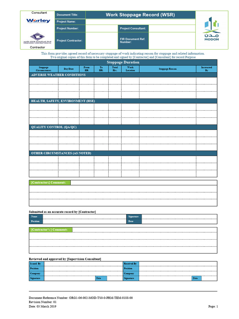 Work Stoppage Record WSR | PDF