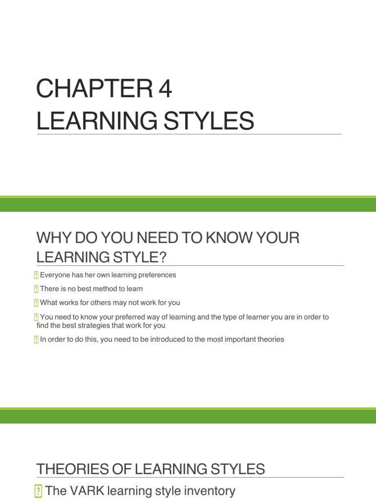 Study Skills Chapter 4 Learning Styles | PDF