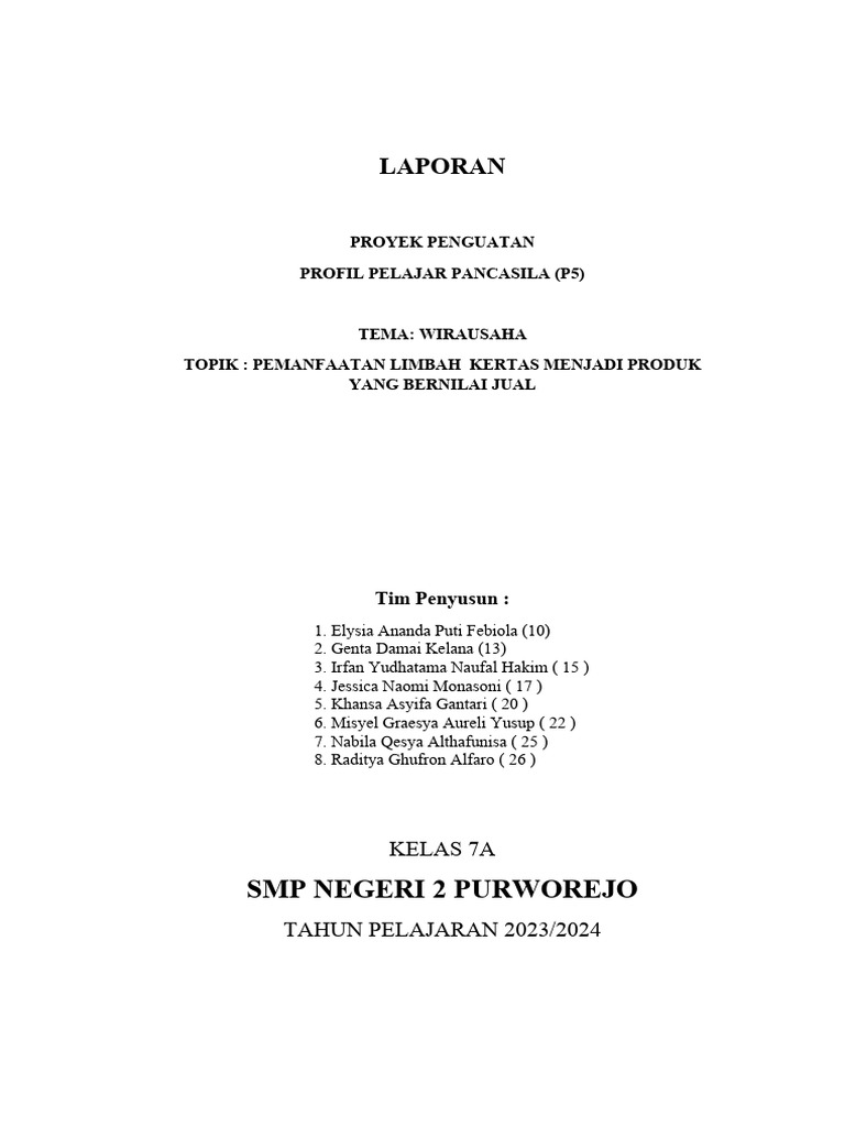 Laporan P5 Baru | PDF