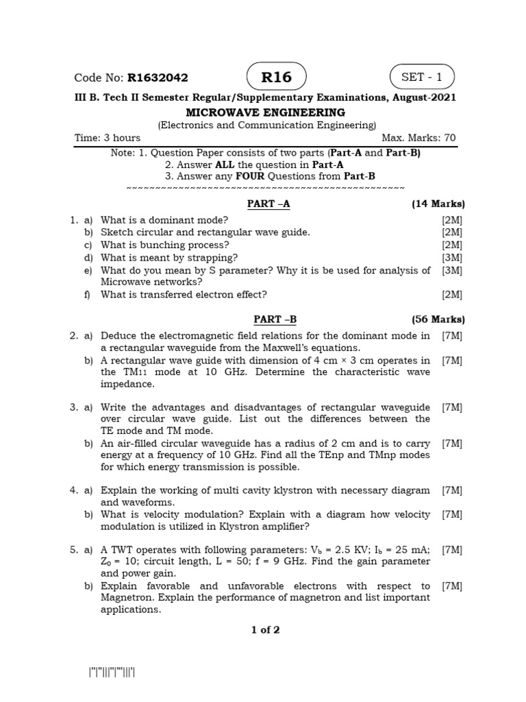 Microwave Engineering Aug 2021 | PDF | Waveguide | Microwave