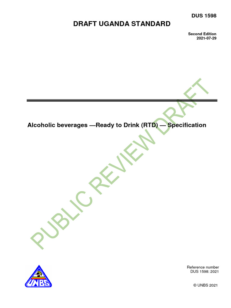 Draft Uganda Standard: Alcoholic Beverages - Ready To Drink (RTD) - Specification | PDF | Drink ...