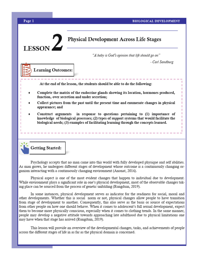 Unit-Lesson 2 Physical Development Across Life Stages | PDF | Human ...