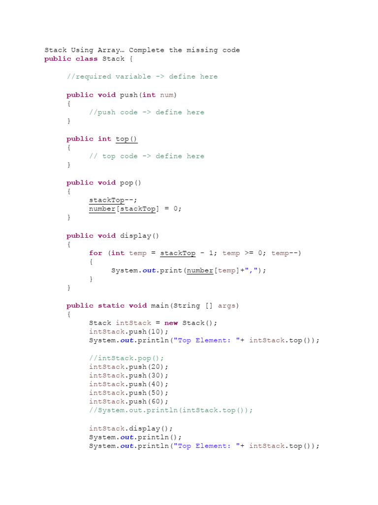 Stack Using Array | PDF Stack Using Array | PDF