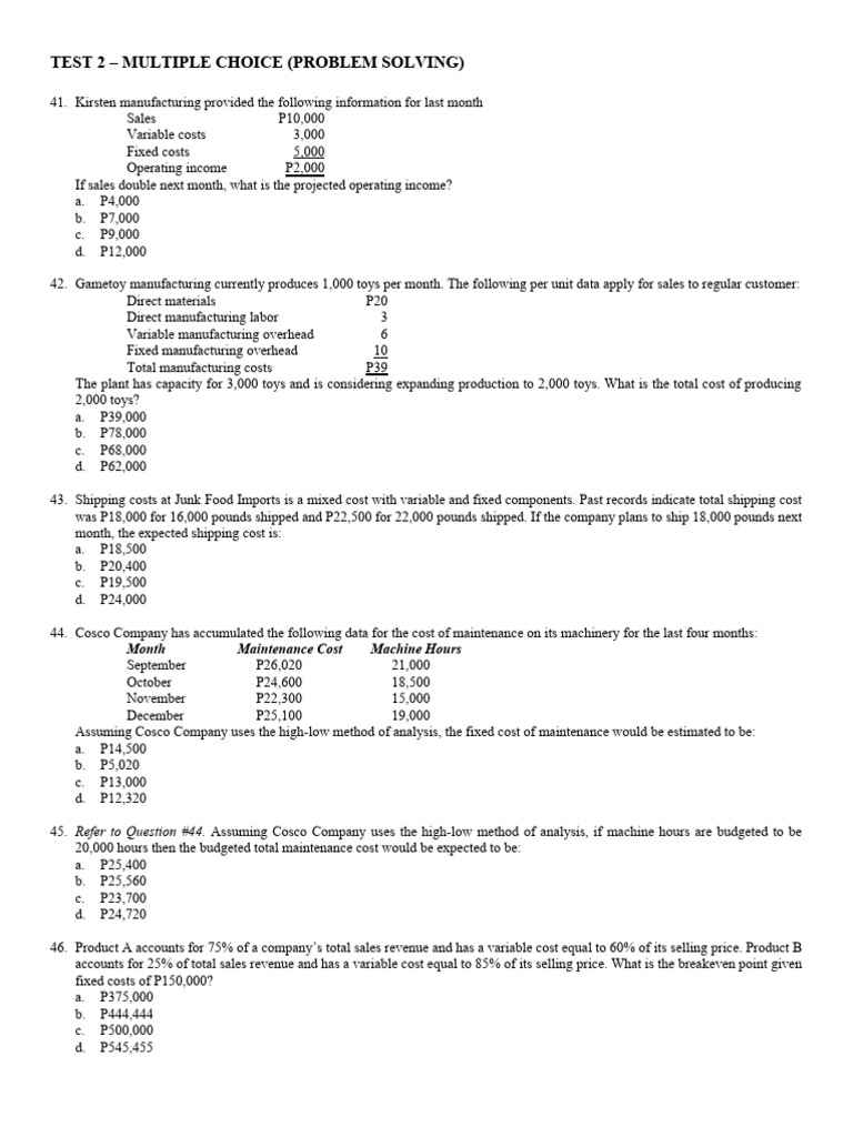 SCM - Pre-Test Questionnaire (Computational) | PDF | Cost | Depreciation