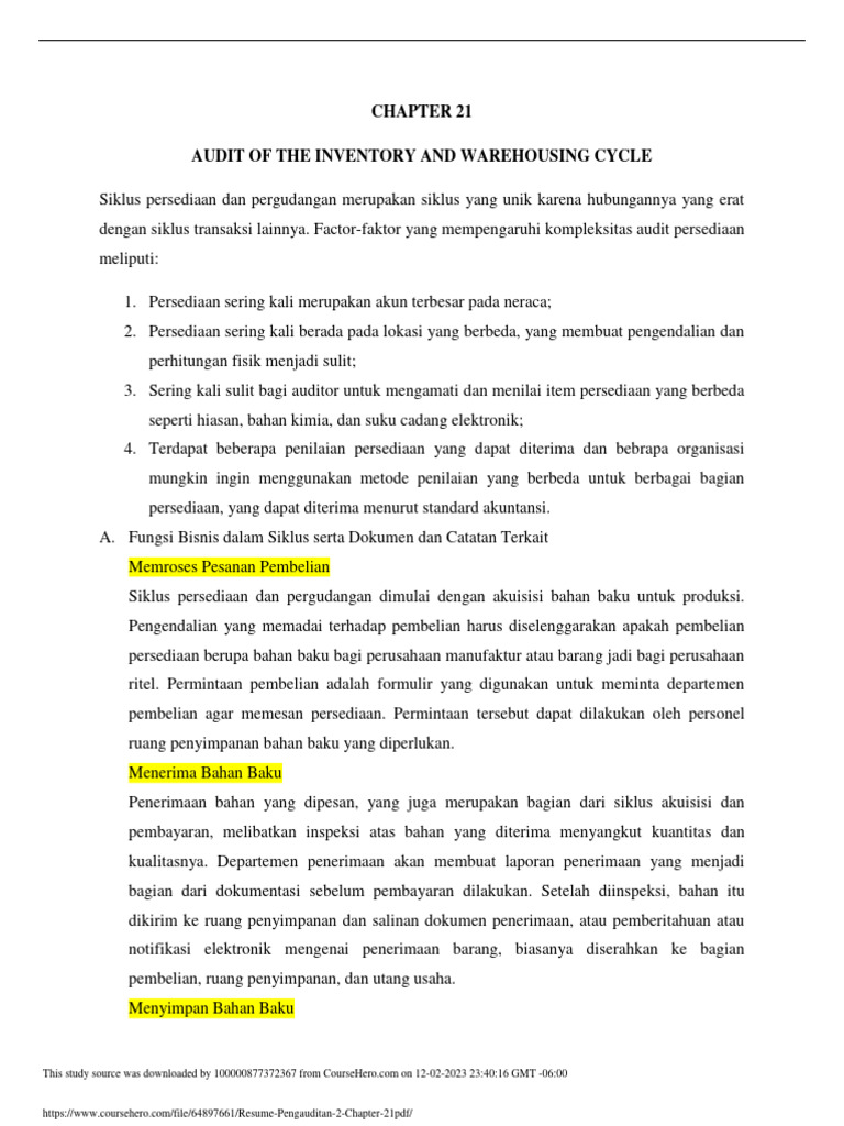 Resume Pengauditan 2 Chapter 21 PDF | PDF