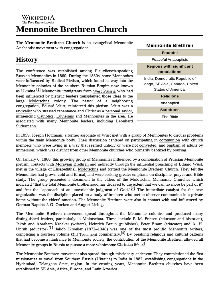 Mennonite Brethren Church Overview | PDF | Peace Organizations ...