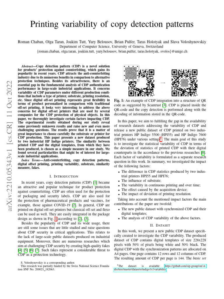 Printing Variability Of Copy Detection Patterns Pdf Printer 2237