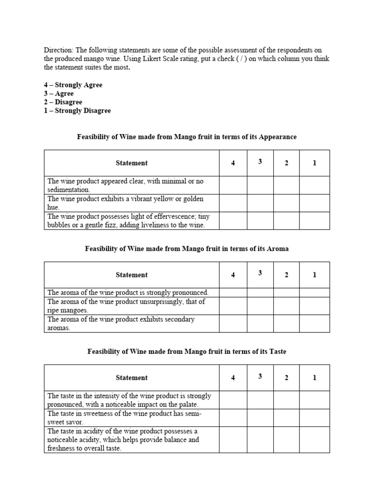 Questionnaire | PDF | Wine | Mango