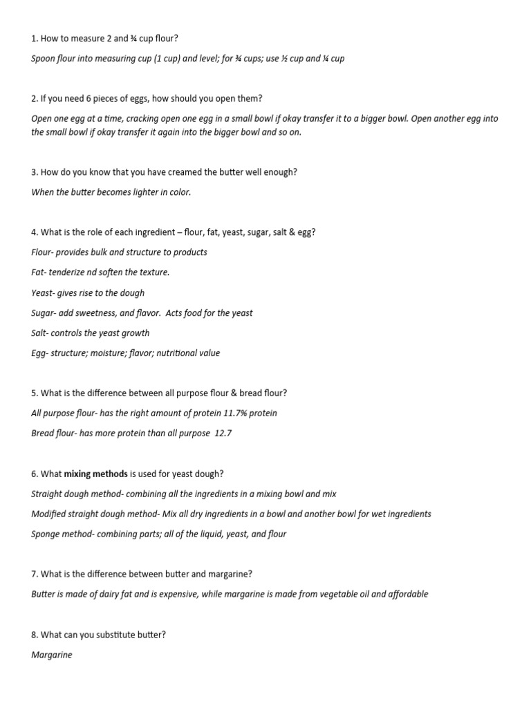 Answer Sheet - Baking | PDF | Dough | Baker's Yeast