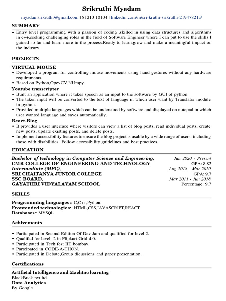 Sri Resume PDF | PDF