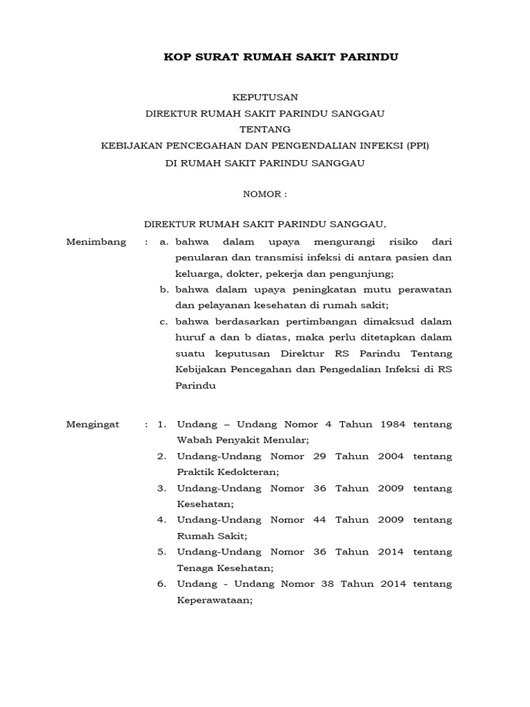 Kebijakan Pencegahan Dan Pengendalian Infeksi (Ppi) | PDF