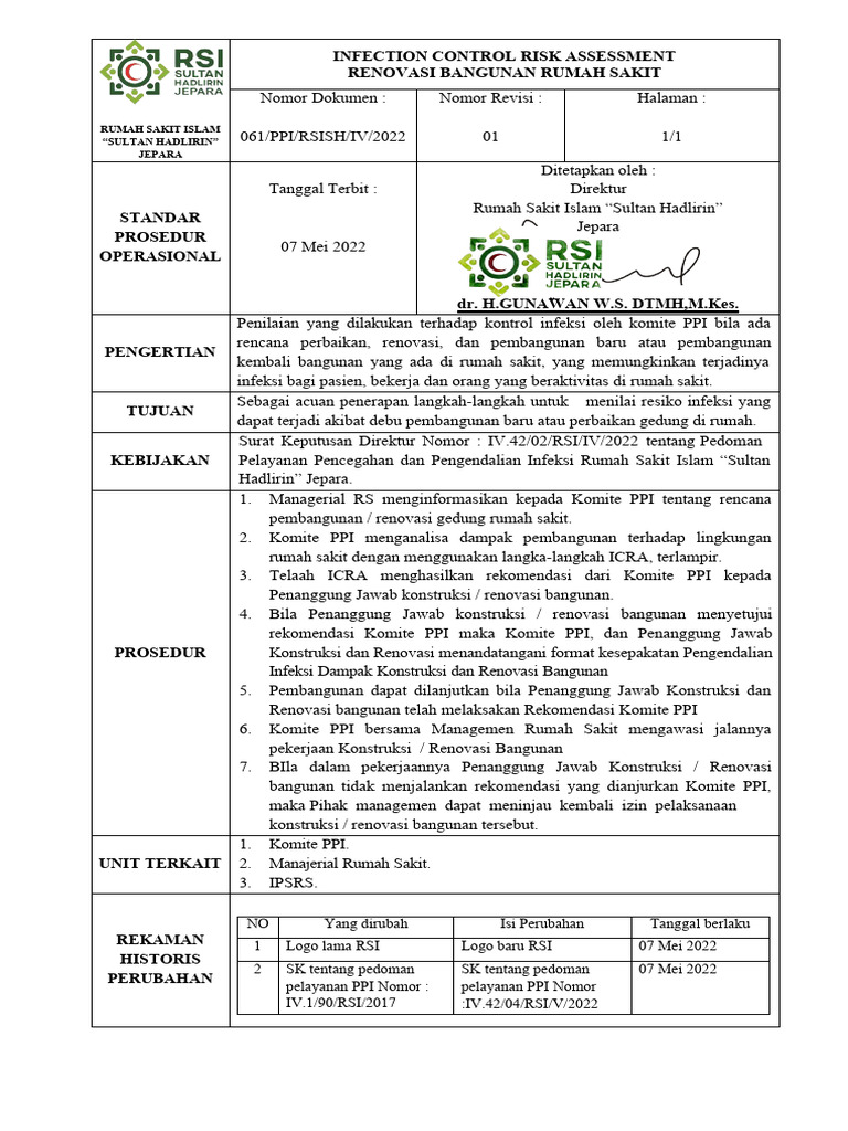 Sop Icra Renovasi Bangunan Rumah Sakit | PDF
