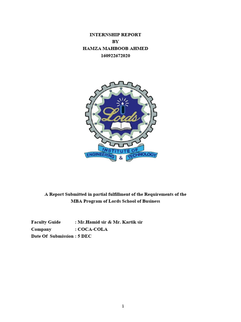 Coca Cola Internship Report HAMZ | PDF | The Coca Cola Company | Coca Cola