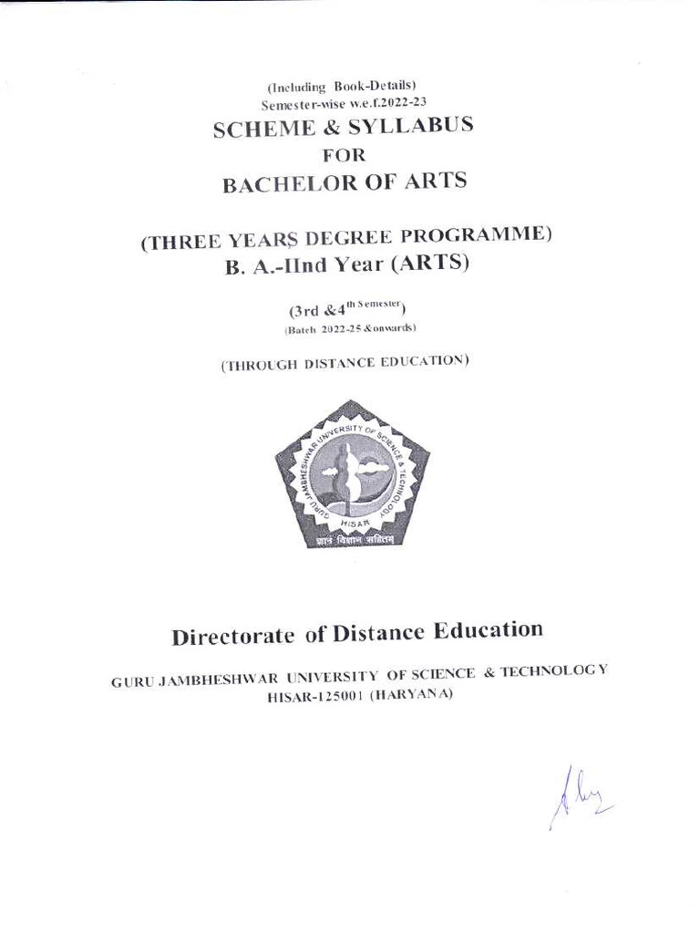 Scheme & Syllabus B.A (Arts) (III-IV Sem) Scanned and Upload-61-92 | PDF