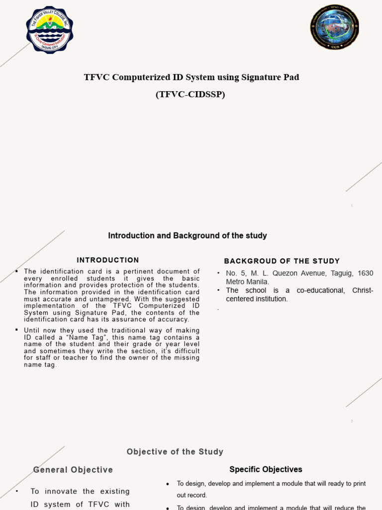 TFVC Computerized ID System Overview | PDF | Authentication | Biometrics