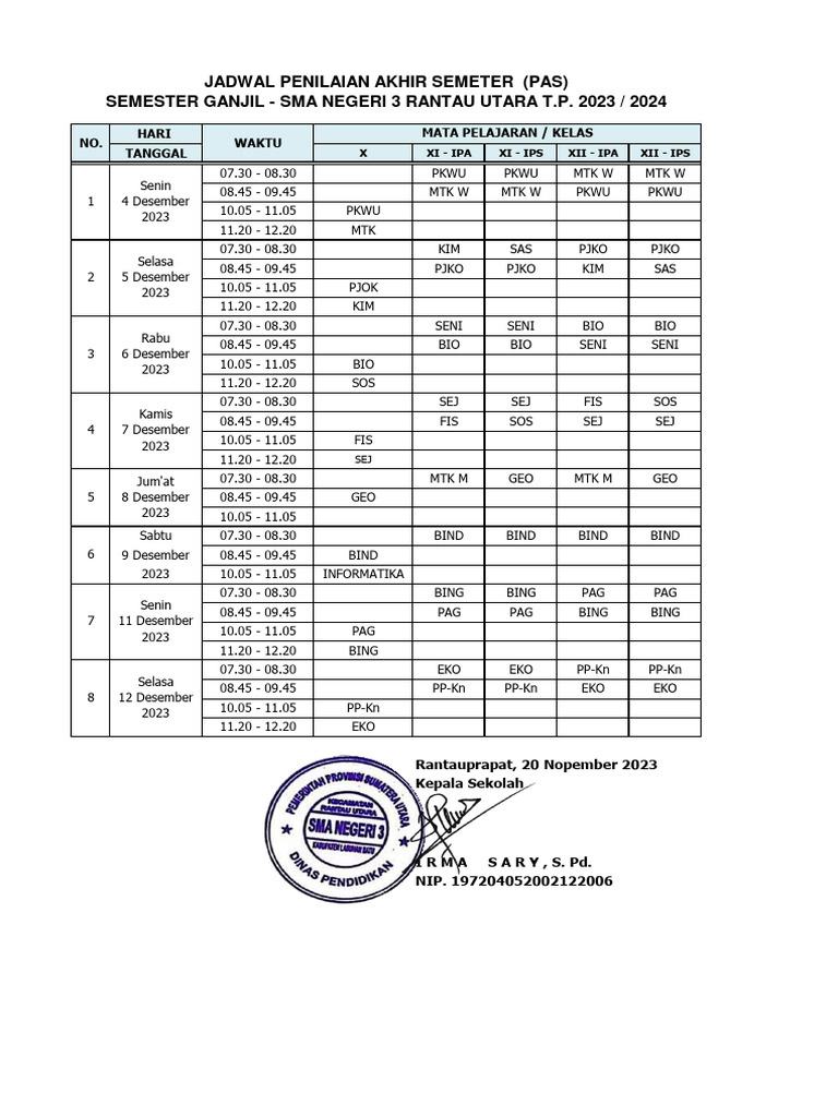 Jadwal Pas 2023 2024-1 | PDF | Griya & Taman
