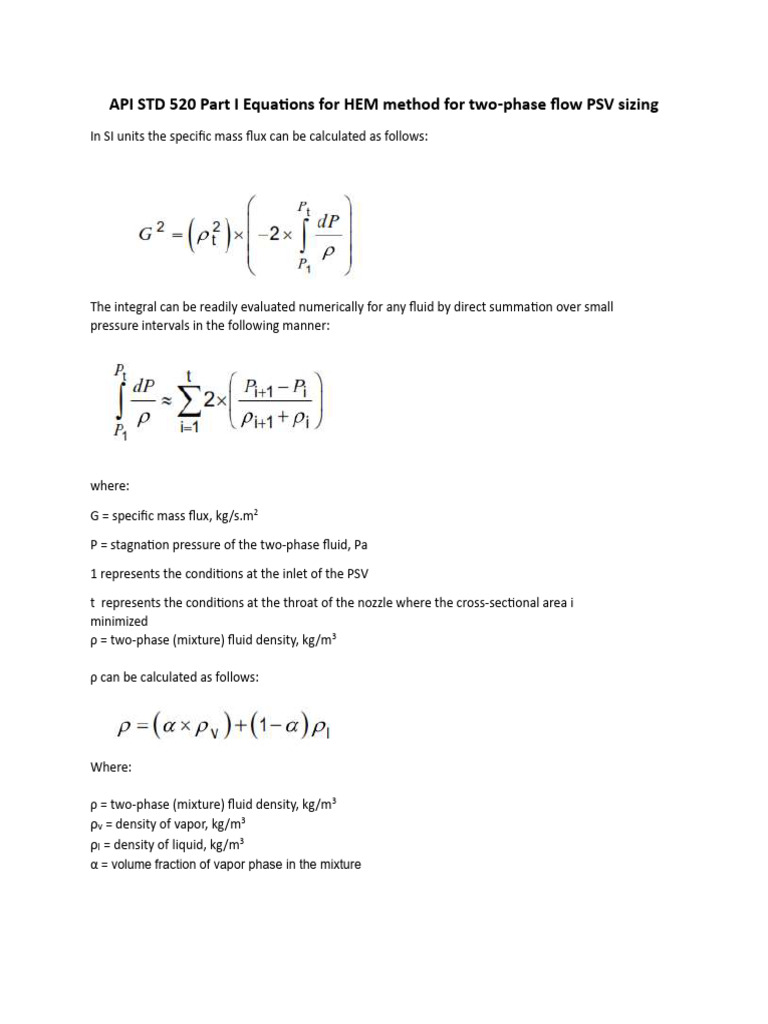 API 520 Eqns For HEM Method For 2phase Flow PSV Sizing | PDF | Science & Mathematics