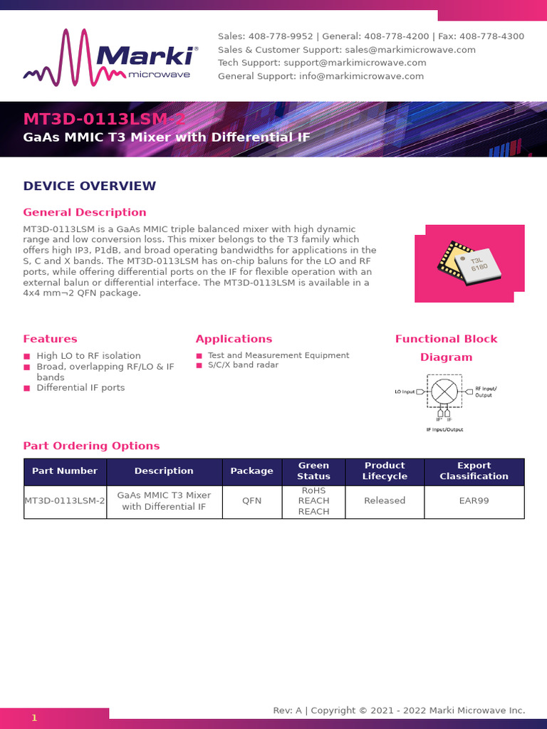 MT3D-0113LSM-2-GaAs MMIC T3 Mixer With Differential IF | PDF ...