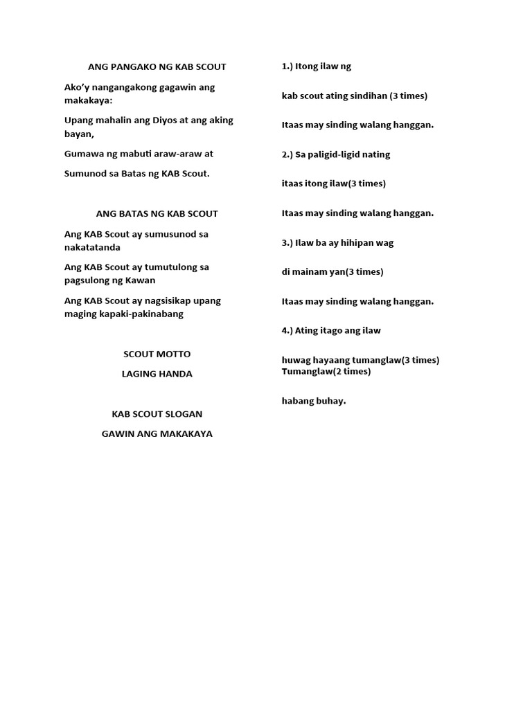 Ang Pangako NG Kab Scout | PDF