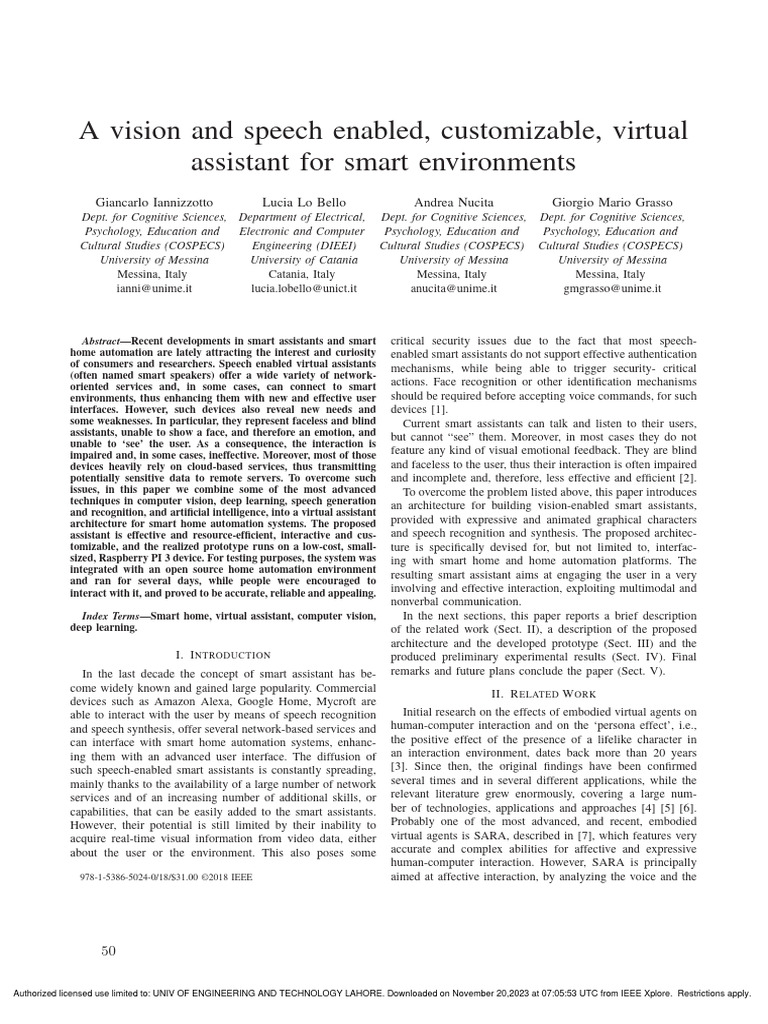 A Vision and Speech Enabled Customizable Virtual Assistant For Smart Environments | PDF | Speech ...