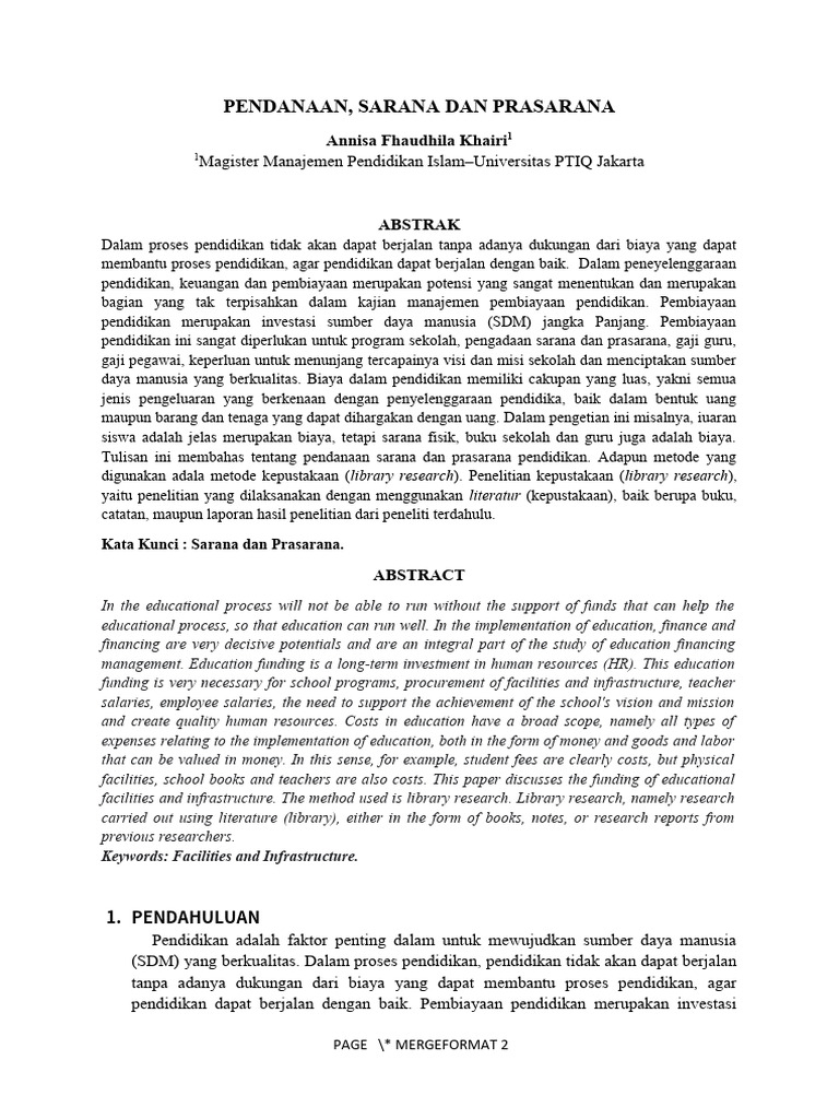 Pendanaan, Sarana Dan Prasarana | PDF