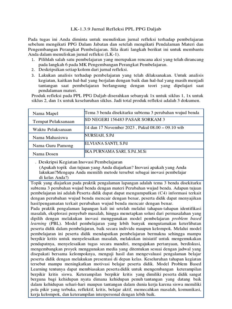 Produk Bahan Refleksi NURSIAH, S.PD | PDF