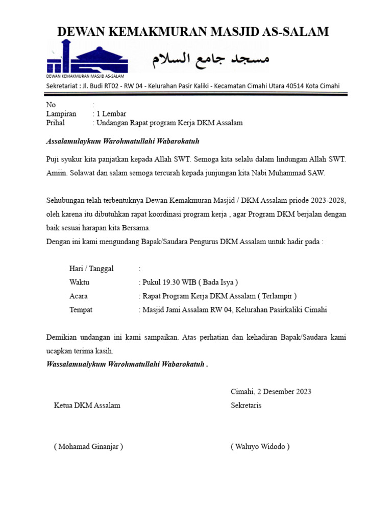 Draft Undangan DKM | PDF