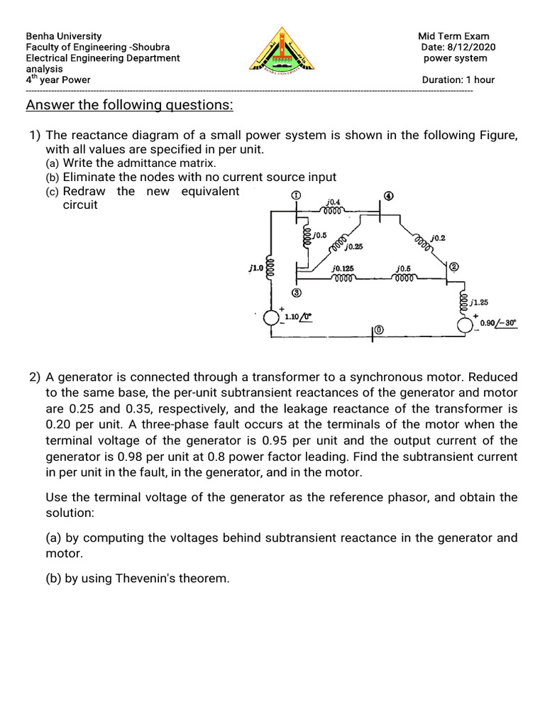 Power System Analysis Exam 2020 | PDF