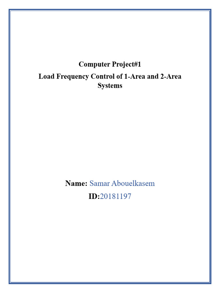 Computer Project#1 Load Frequency Control of 1-Area and 2-Area Systems | PDF | Computer Science ...