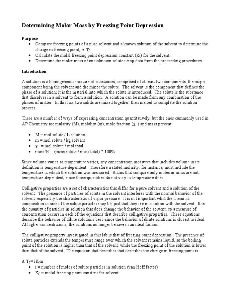 07 - Determining Molar Mass by Freezing Point Depression | PDF ...