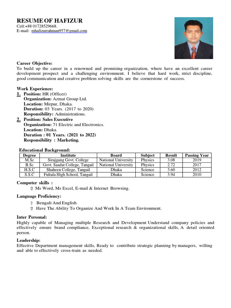 CV of Md. Hafizur Rahman | PDF