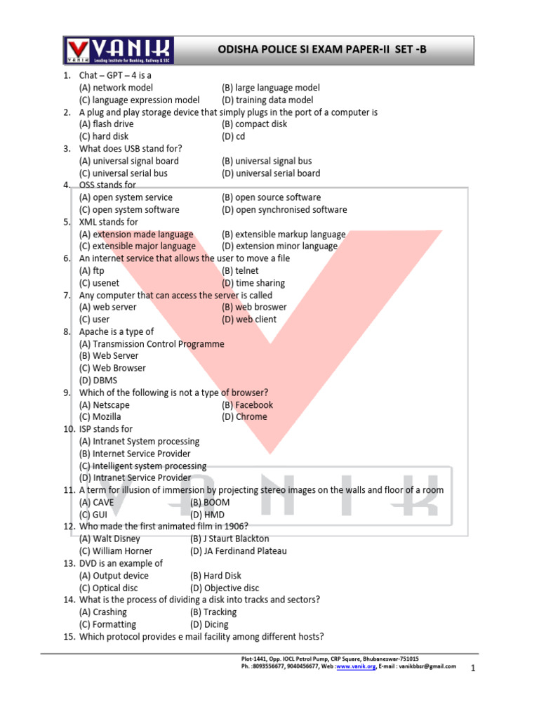 Odisha Police Si Exam Paper-Ii Set - B | PDF | Mass | Force