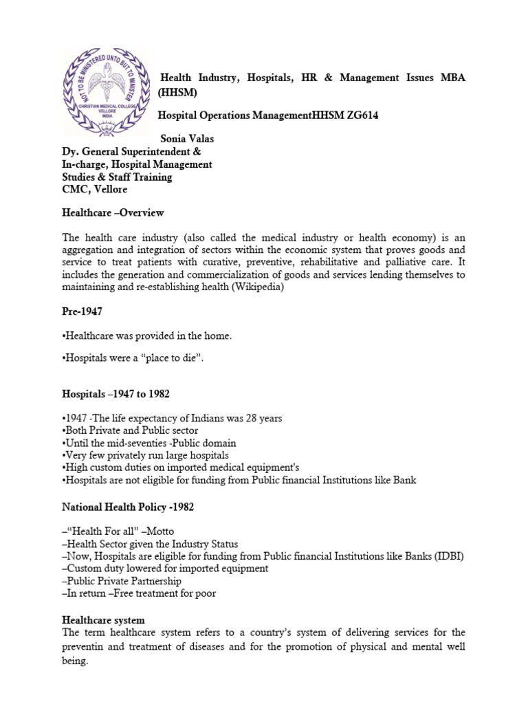 Hospital Operations Management Classes PDF | PDF | Dietitian ...